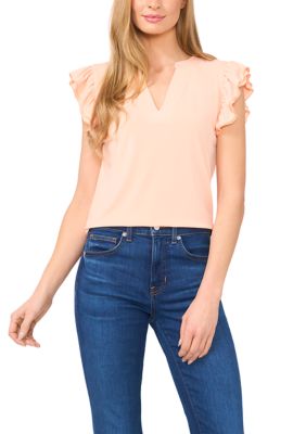 CeCe Women's Ruffle Sleeve Split Neck Blouse | Belk
