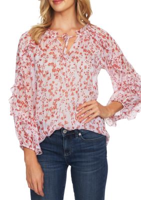 CeCe Long Sleeve Cascade Ruffle Floral Top | belk