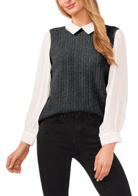 CeCe Women's Long Sleeve Cable 2fer Sweater | belk