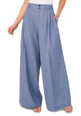 CeCe Women's Wide Leg Chambray Dobby Pants | belk