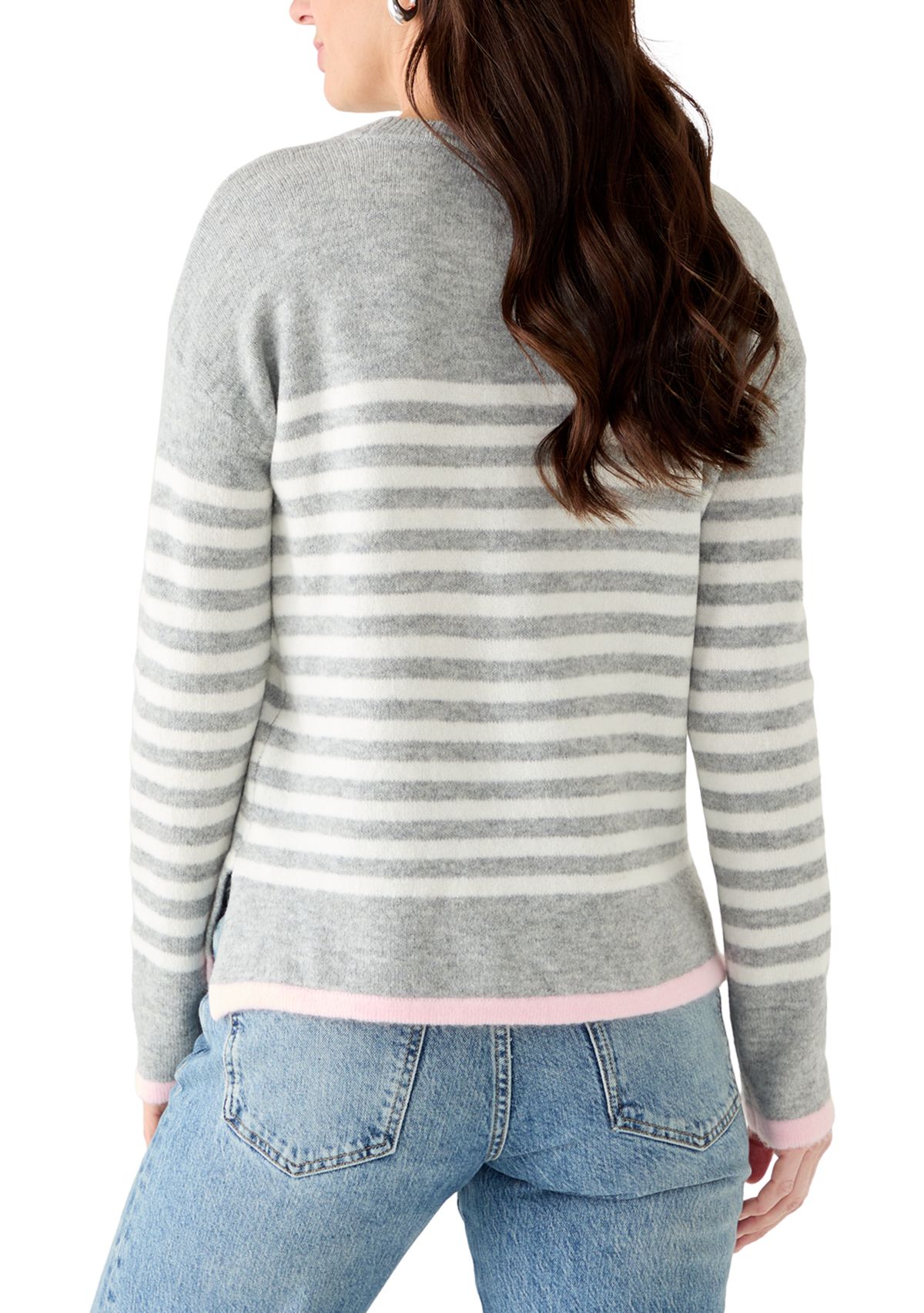 CeCe Women's Striped Heart Crew Neck Sweater | Belk