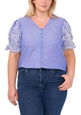 CeCe Plus Size Flutter Sleeve V-Neck Top | belk