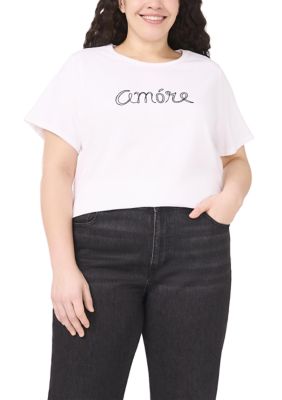 CeCe Plus Size Short Sleeve Crew Neck Amore T-Shirt | belk