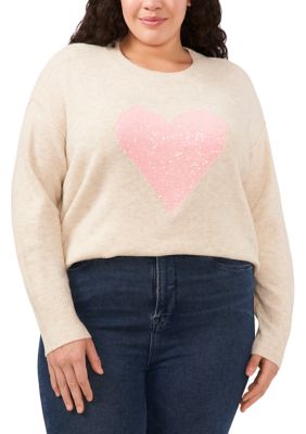 CeCe Plus Size Long Sleeve V Day Heart Sweater | belk