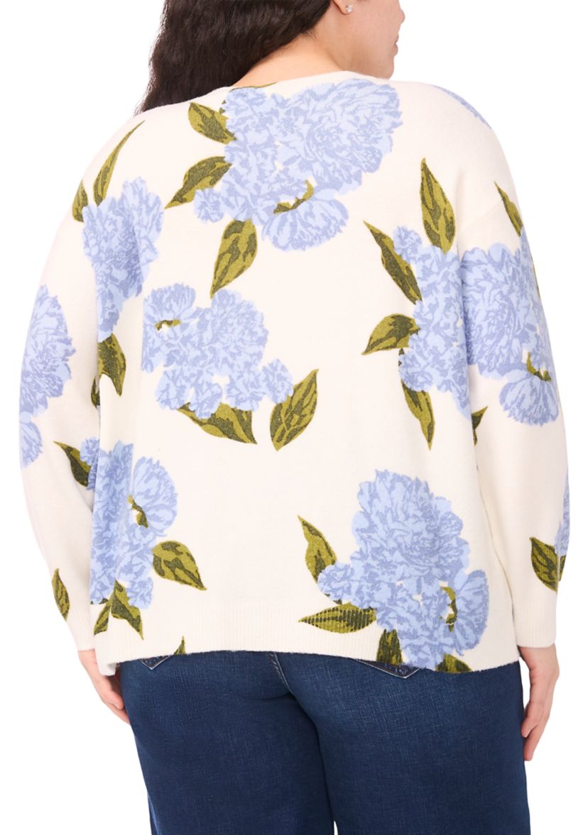 CeCe Plus Size Hydrangea Crew Neck Sweater | Belk