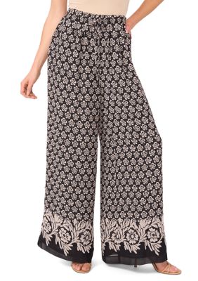 CeCe Petite Elastic Waist Printed Wide Leg Pants | belk