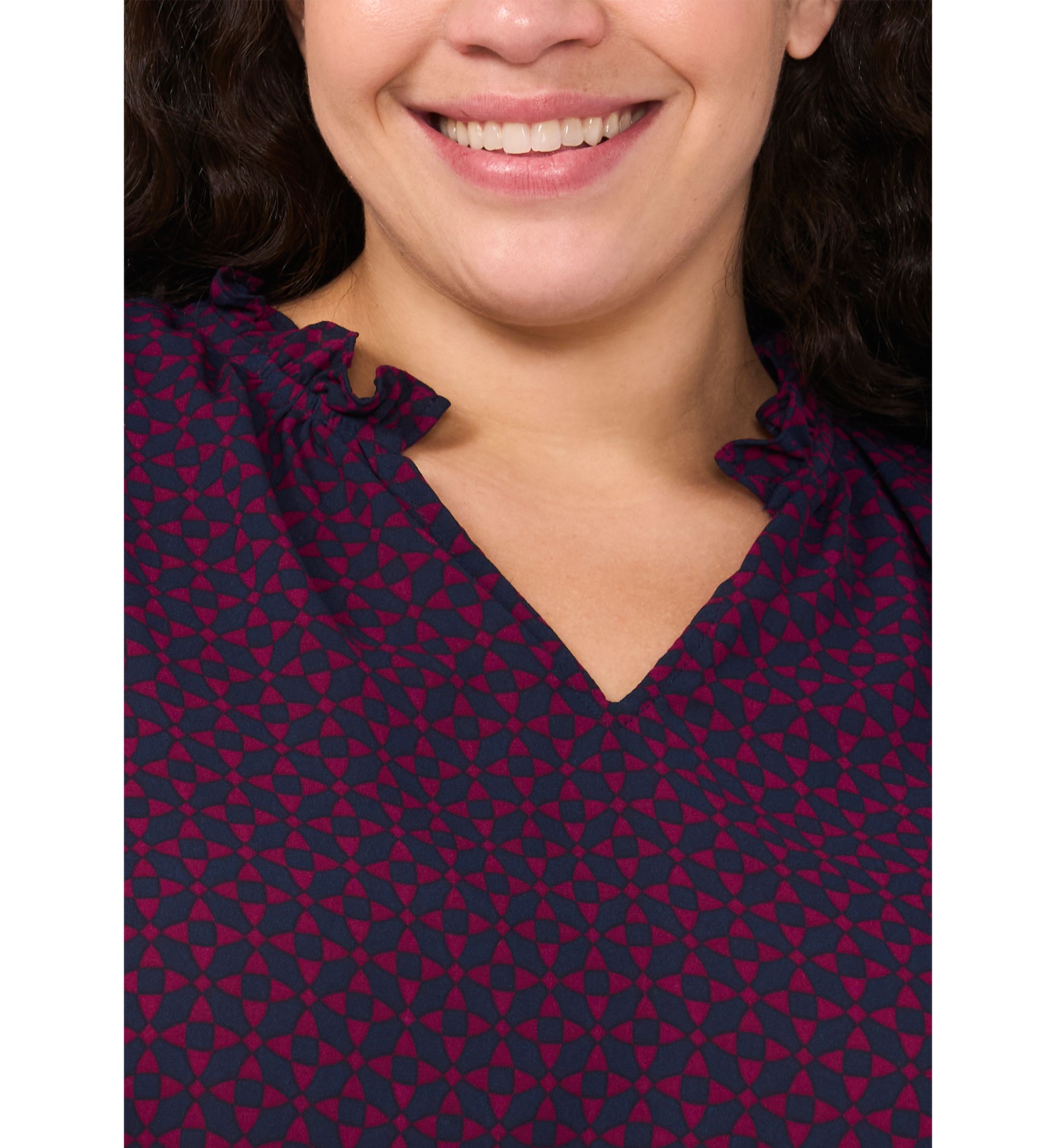 CeCe Plus Size Split Neck Ruffle Top | Belk