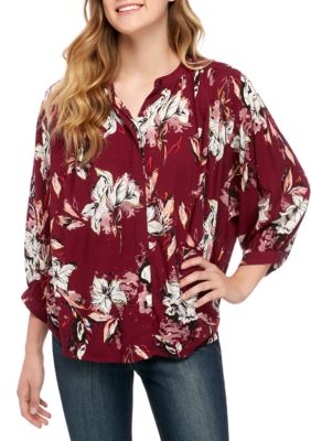 Kaari Blue™ 3/4 Sleeve Button Peasant Top | belk
