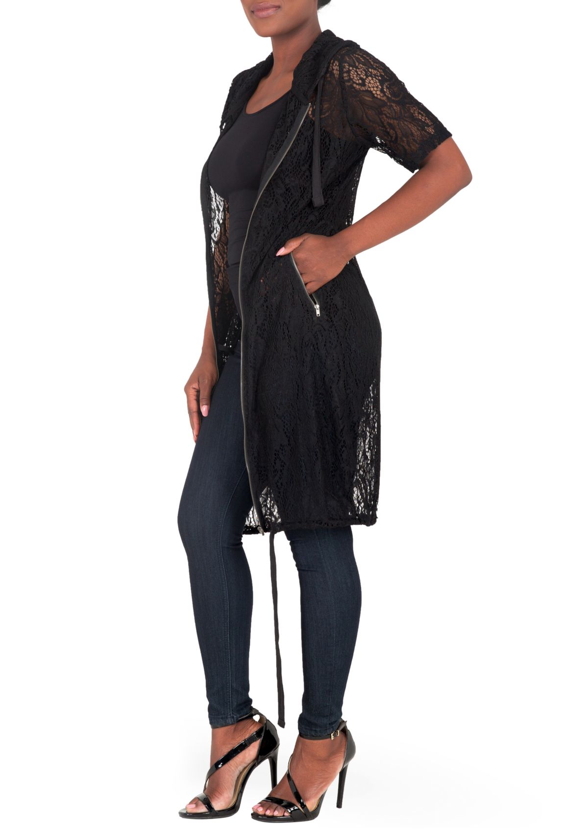 Poetic Justice Kenny Long Lace Elbow Sleeve Jacket | Belk