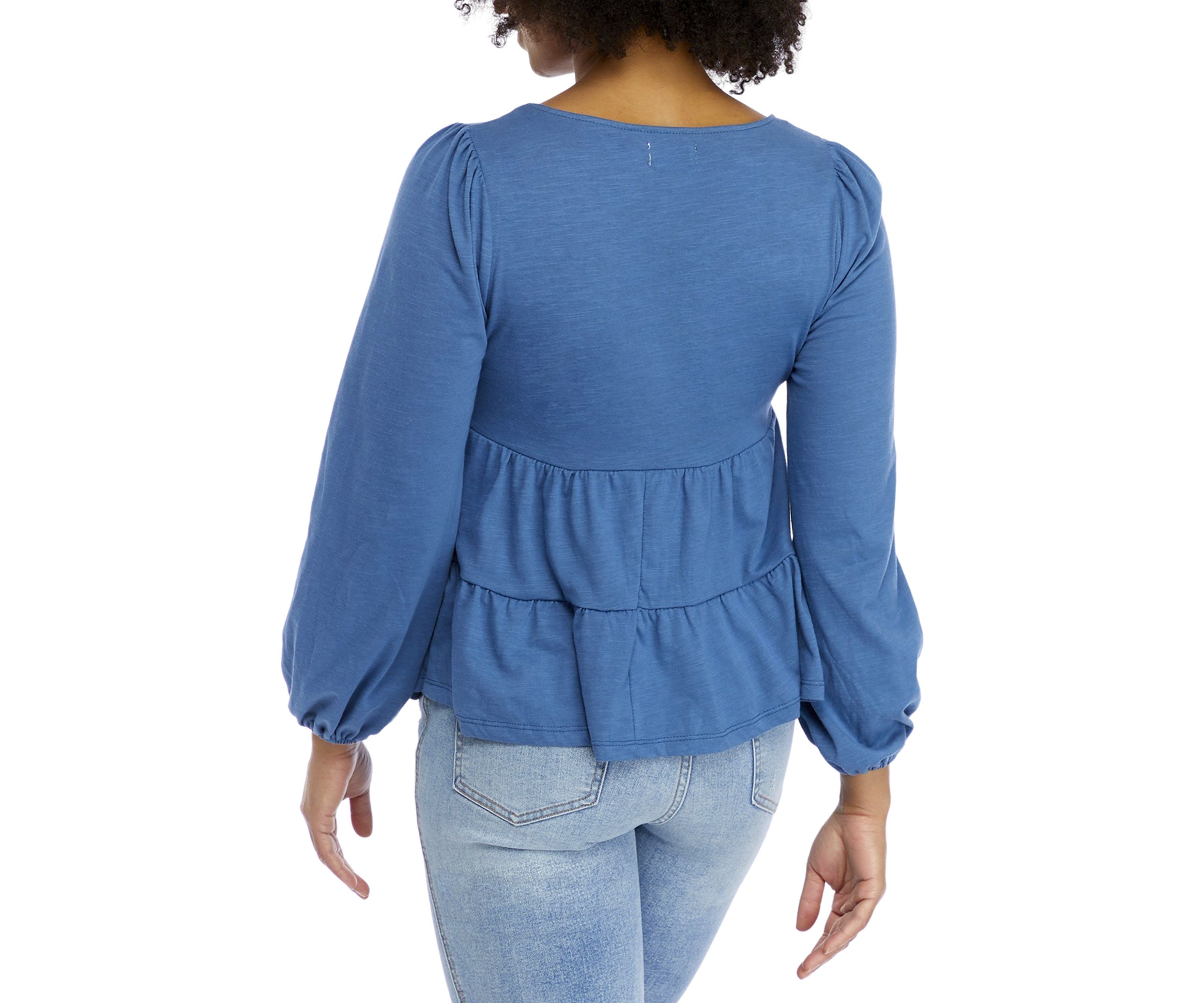 TRUE CRAFT Long Balloon Sleeve Tiered Knit Top | Belk