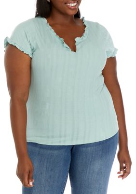 TRUE CRAFT Plus Size Lettuce Edge Ribbed Top | belk