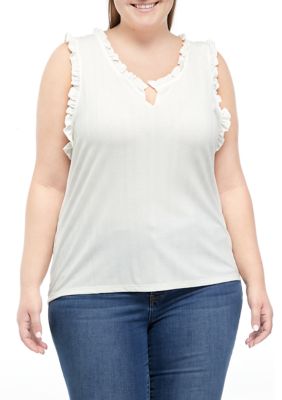 TRUE CRAFT Plus Size Ribbed Lettuce Trimmed Tank Top | belk