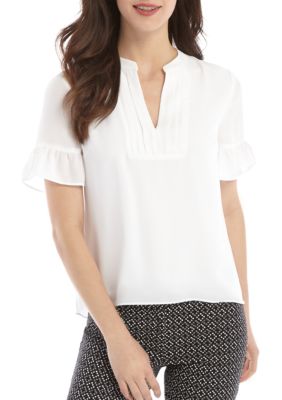 THE LIMITED Short Sleeve Pleated V Neck Blouse | belk