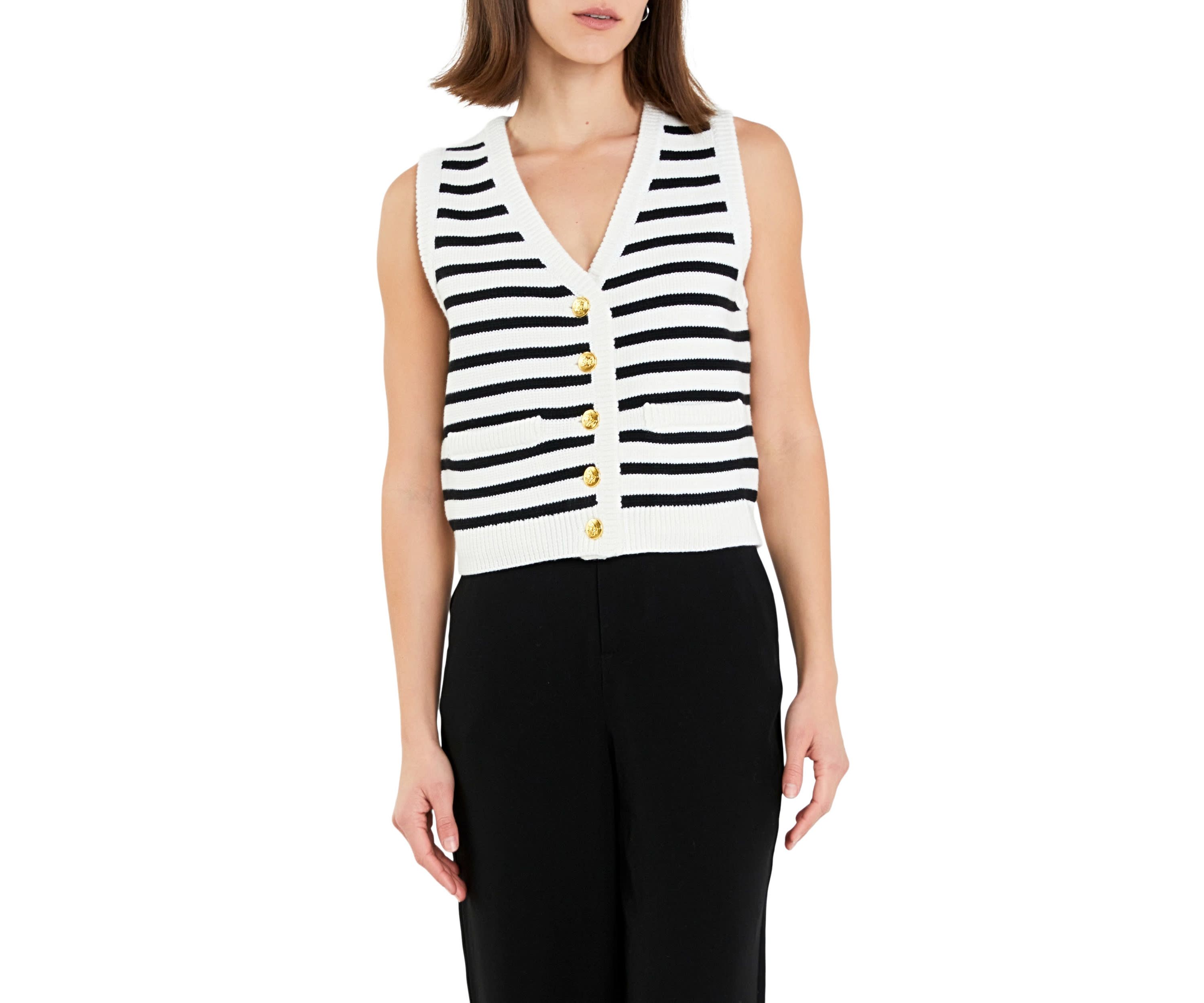 ENGLISH FACTORY Striped Knit Vest | Belk