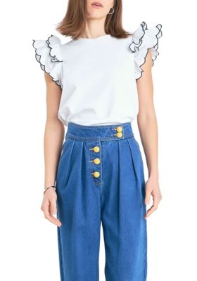 ENGLISH FACTORY Merrow Stitch Ruffle Top | belk