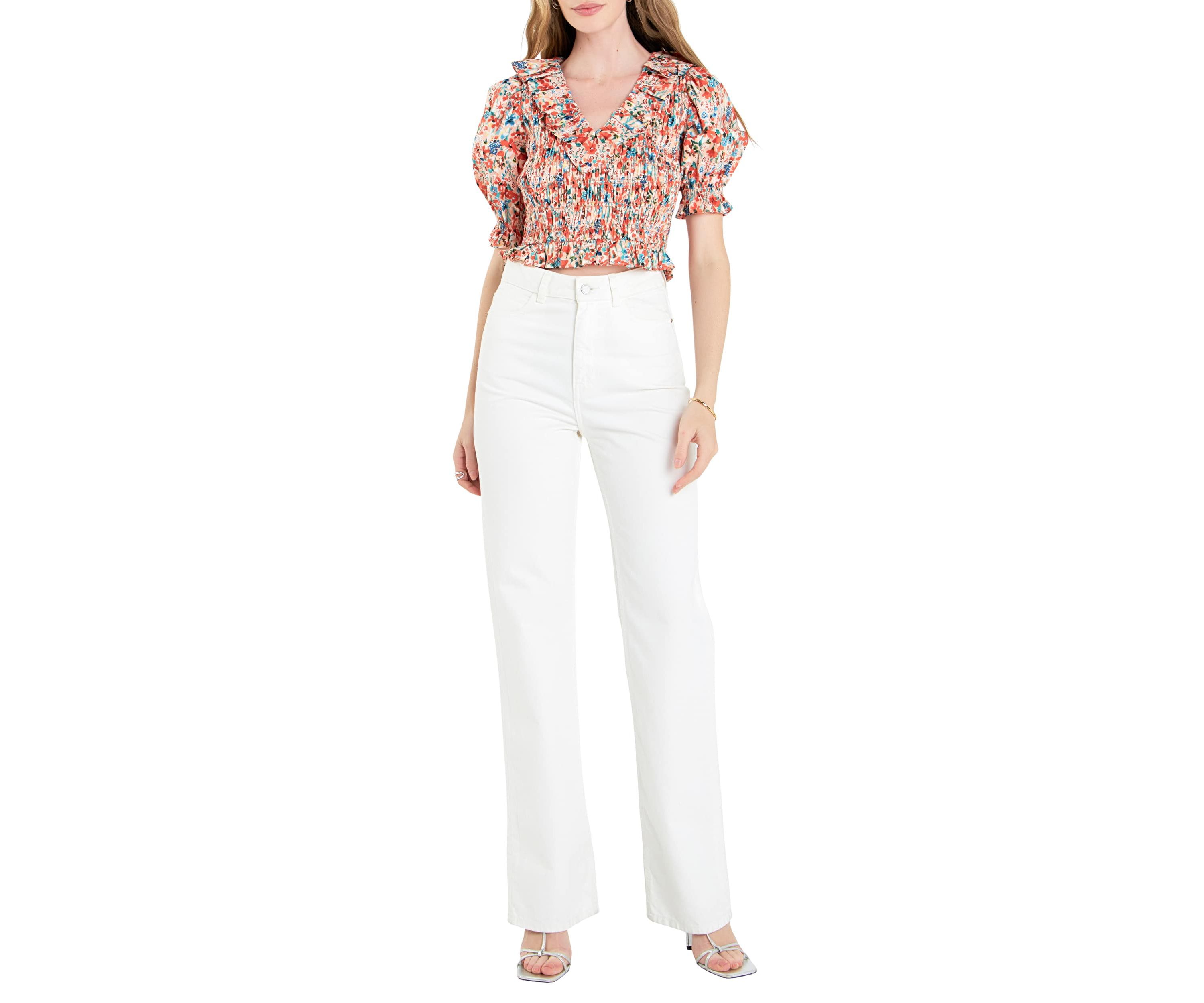 ENGLISH FACTORY V Ruffled Neck Smocked Top | Belk