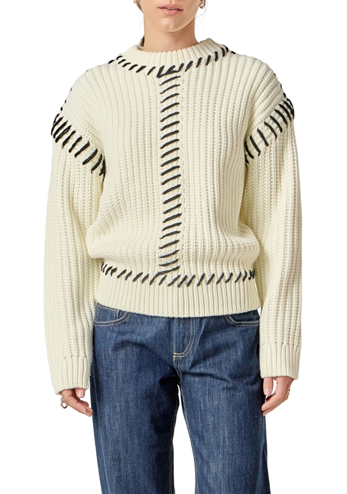 ENGLISH FACTORY STITCH DETAILED CHUNKY CREW NECK KNIT | Belk