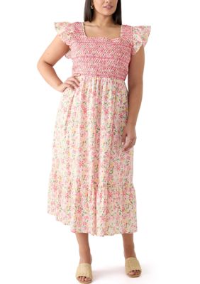 ENGLISH FACTORY Plus Size Smocked Floral Printed Dress | Belk