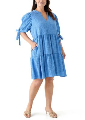 ENGLISH FACTORY Plus Size Gingham Tiered Mini Dress | Belk
