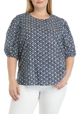 ENGLISH FACTORY Plus Size Puff Sleeve Printed Top | Belk