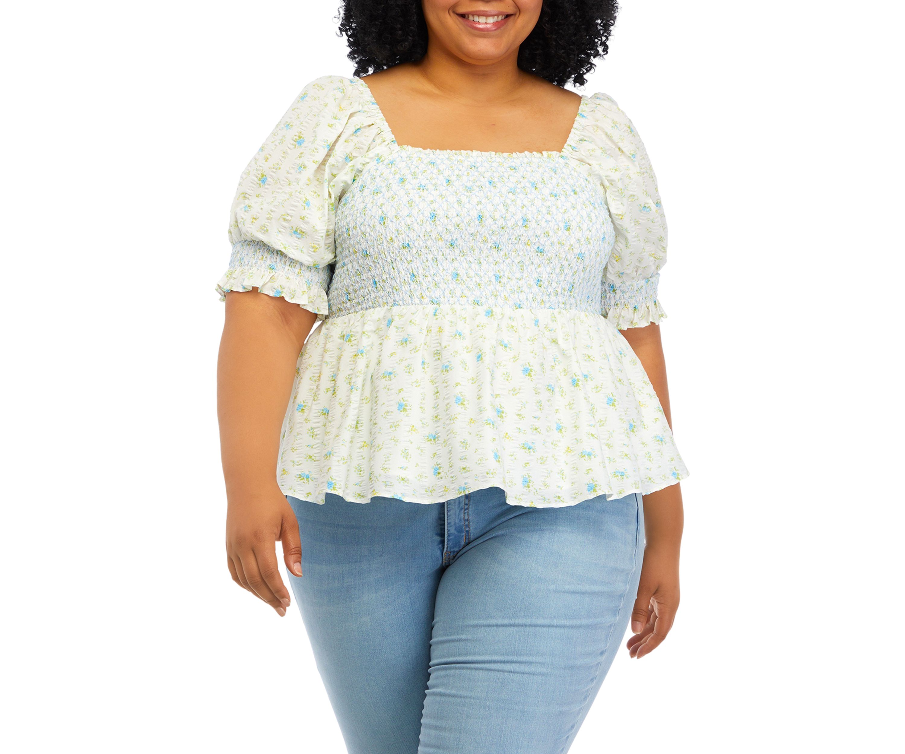 ENGLISH FACTORY Plus Size Puff Sleeve Smocked Peplum Top | Belk
