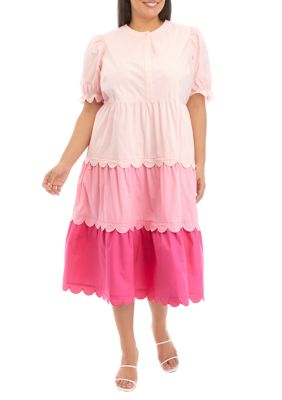 ENGLISH FACTORY Plus Size Color Blocked Scalloped Dress | belk