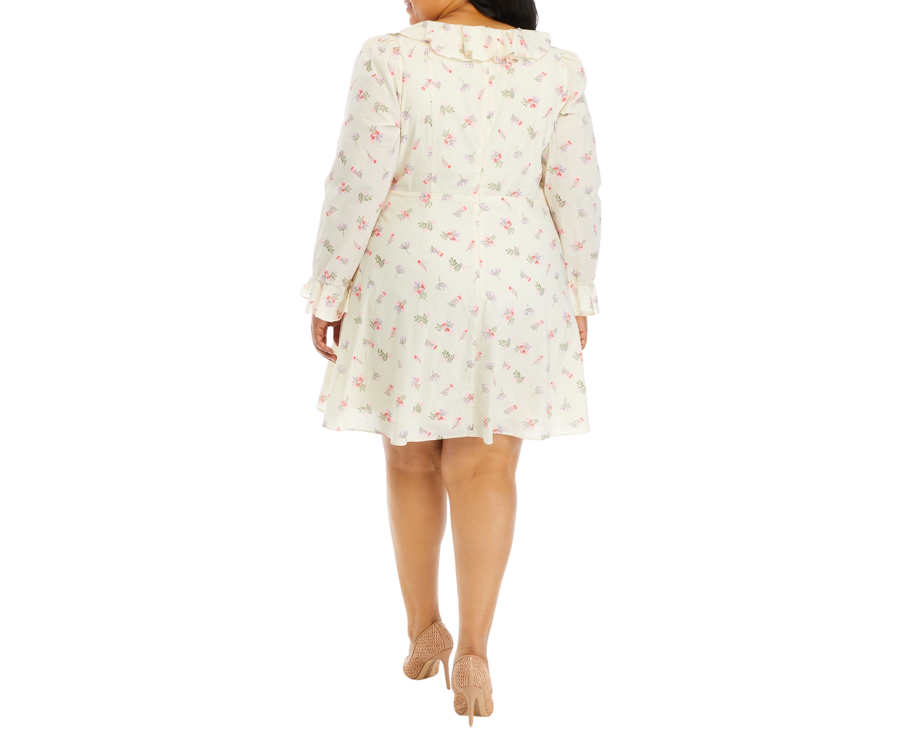 ENGLISH FACTORY Plus Size Floral Ruffle Neck Mini Dress | Belk