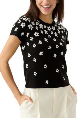 ENGLISH FACTORY Short Sleeve Flower Knit Top | belk