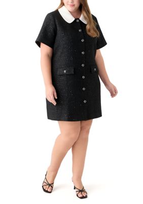 ENGLISH FACTORY Plus Size Collar Pointed Tweed Mini Dress | Belk