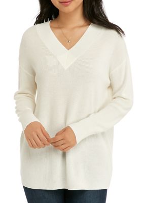 THE LIMITED Petite Double V-Neck Ribbed Sweater | belk