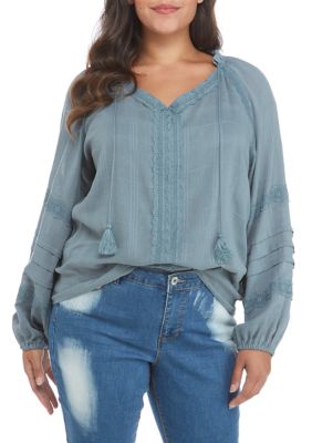 Wonderly Plus Size Long Sleeve Crosshatch Top | belk
