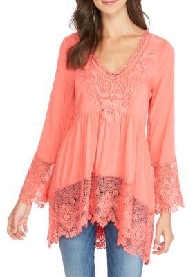 Cupio Long Sleeve V-neck Ruffle Trim Top | belk