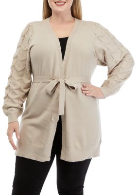 Cupio Plus Size Long Sleeve Pointelle Cardigan | belk
