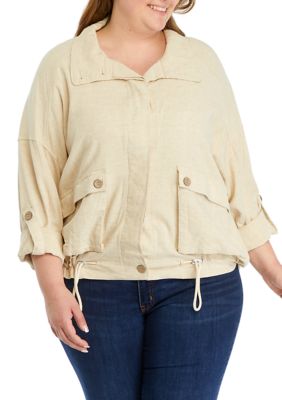 Cupio Plus Size Solid Gathered Utility Jacket | belk