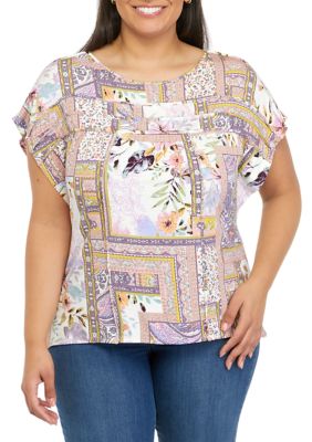 Cupio Plus Size Short Extended Shoulder with Piping Top | belk