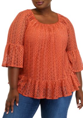 Cupio Plus Size 3/4 Sleeve Lace Off the Shoulder Woven Top | belk