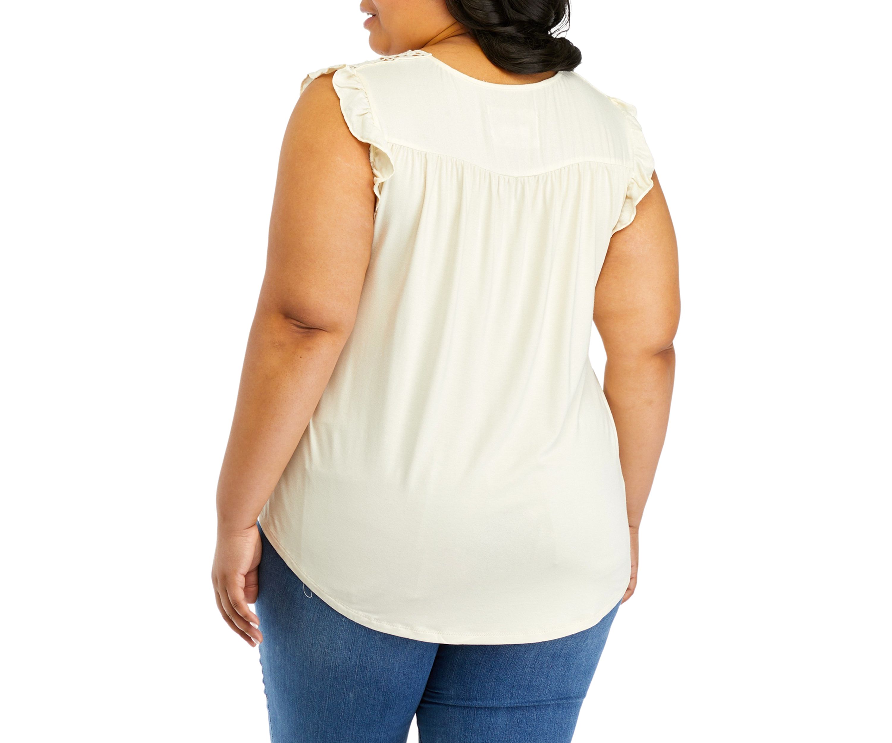 Cupio Plus Size Flutter Sleeve Crochet Trimmed Tier Top | Belk