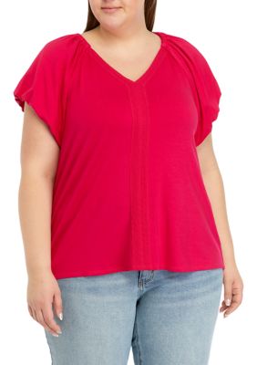 Cupio Plus Size Solid Flutter Sleeve Top | belk