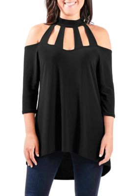 NY Collections 3/4 Sleeve Cut Out Mock Tunic Top | belk