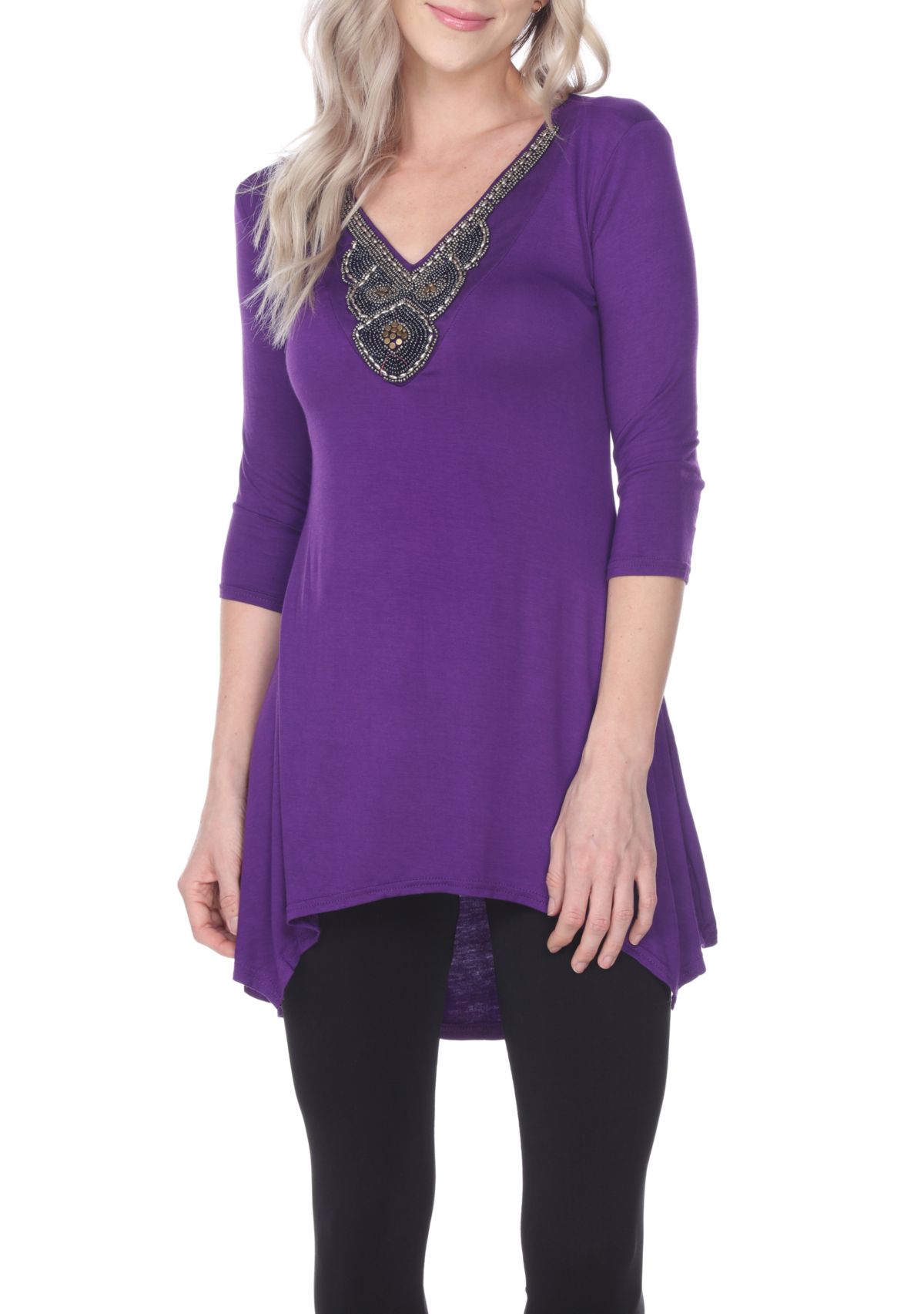 White Mark Luna Embellished 3/4 Sleeve Tunic | Belk