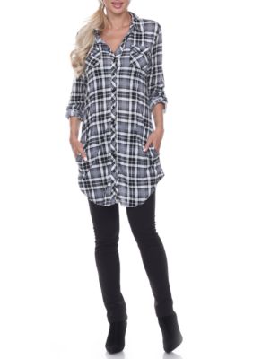White Mark Piper Stretchy Plaid Roll Cuff Tunic | belk