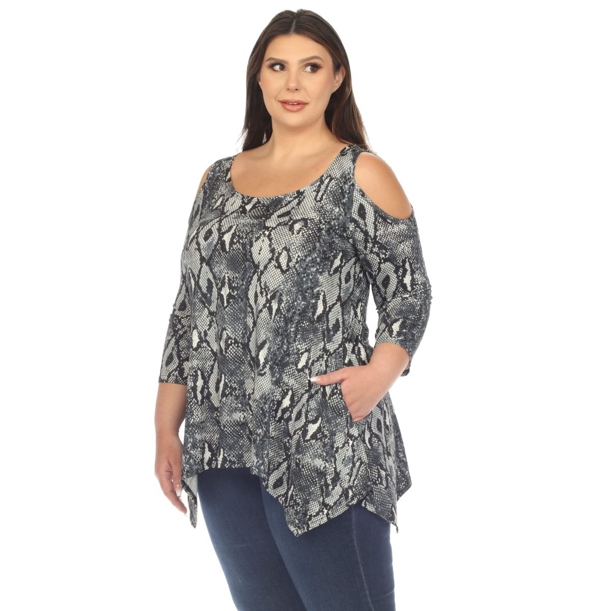 White Mark Plus Size Snake Print Cold Shoulder Tunic | Belk