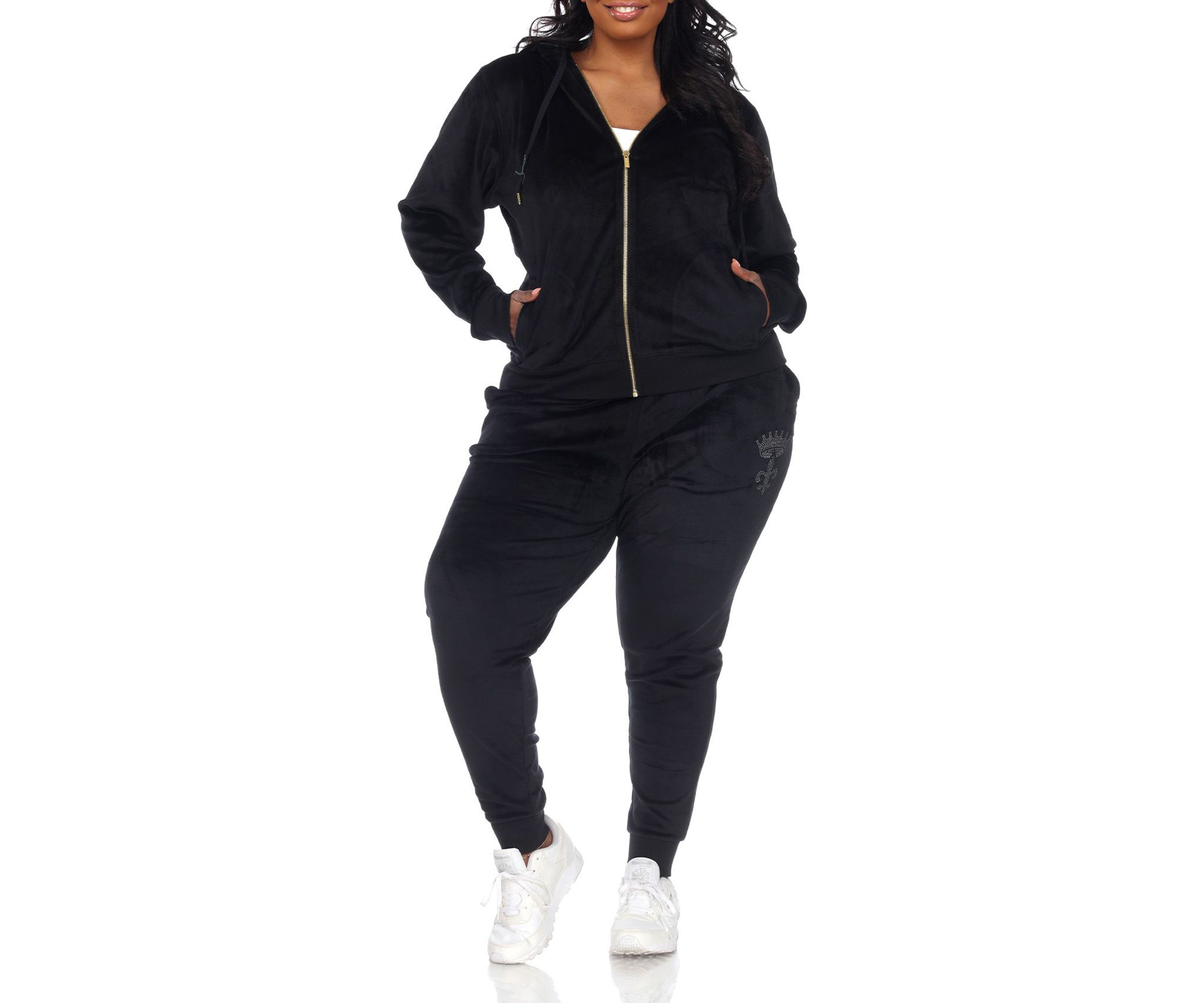 White Mark Plus Size Rhinestone 2 Piece Velour Tracksuit Set | Belk