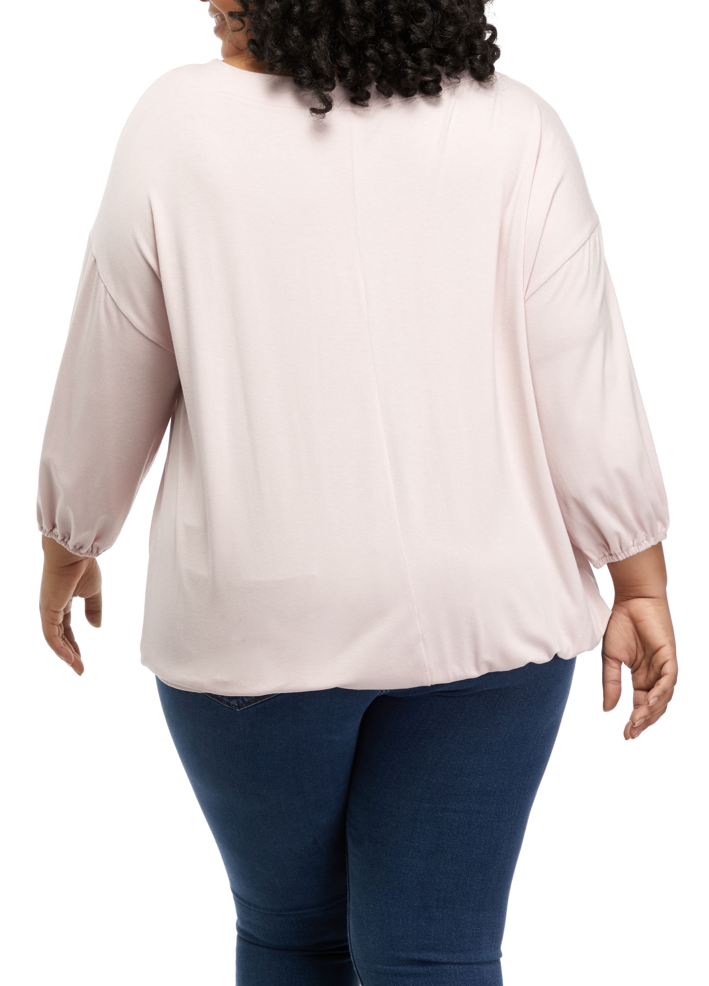Wonderly Plus Size Solid Banded Hem Balloon Sleeve Top | Belk