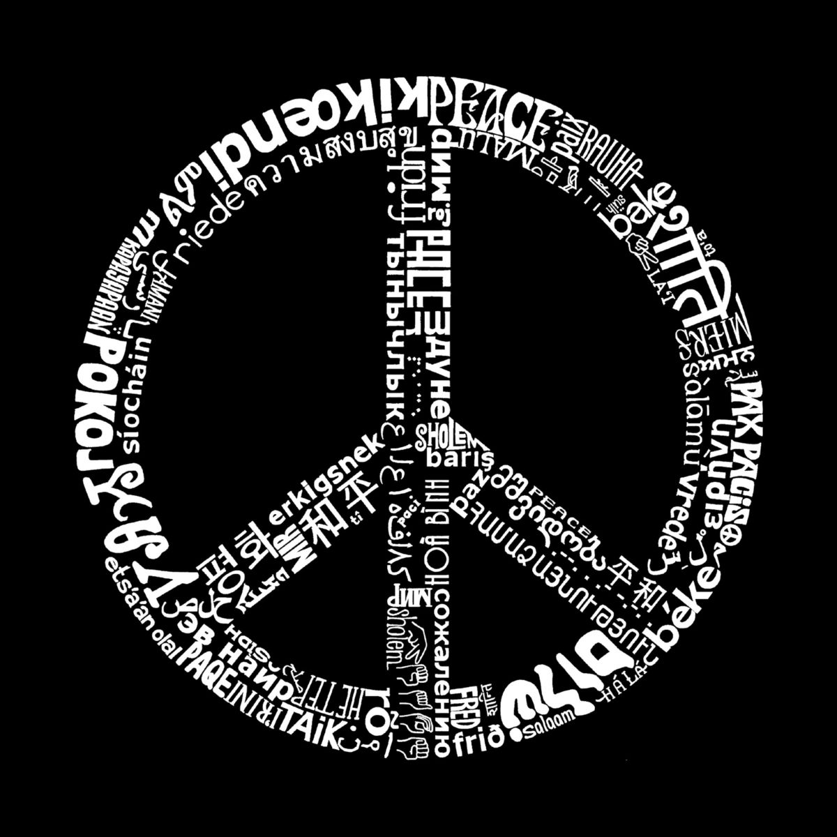 LA Pop Art Women's Plus Size Word Art T-shirt - THE WORD PEACE IN 77 ...