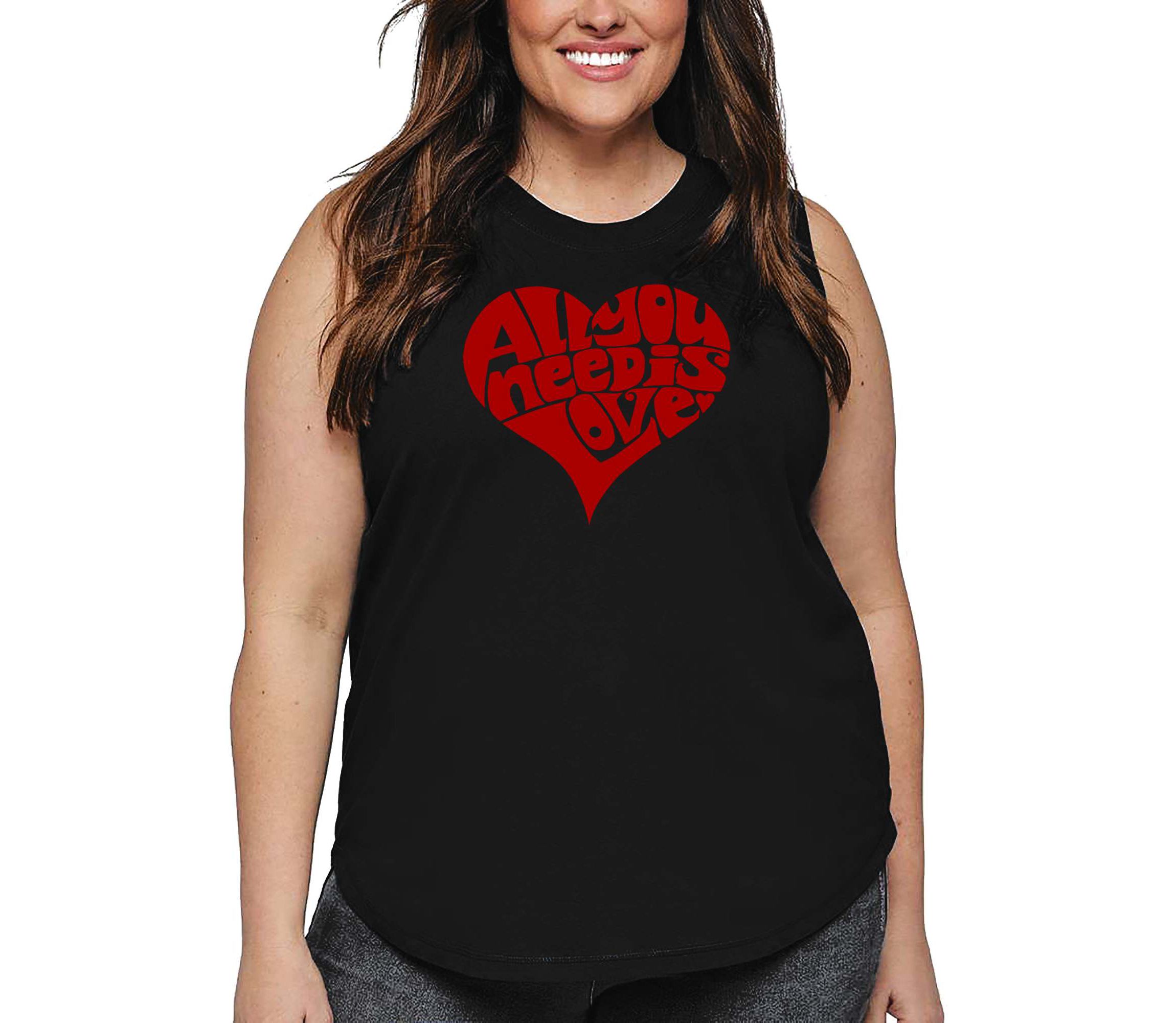 LA Pop Art Women's Plus Size Word Art Tank Top - All You Need Is Love ...
