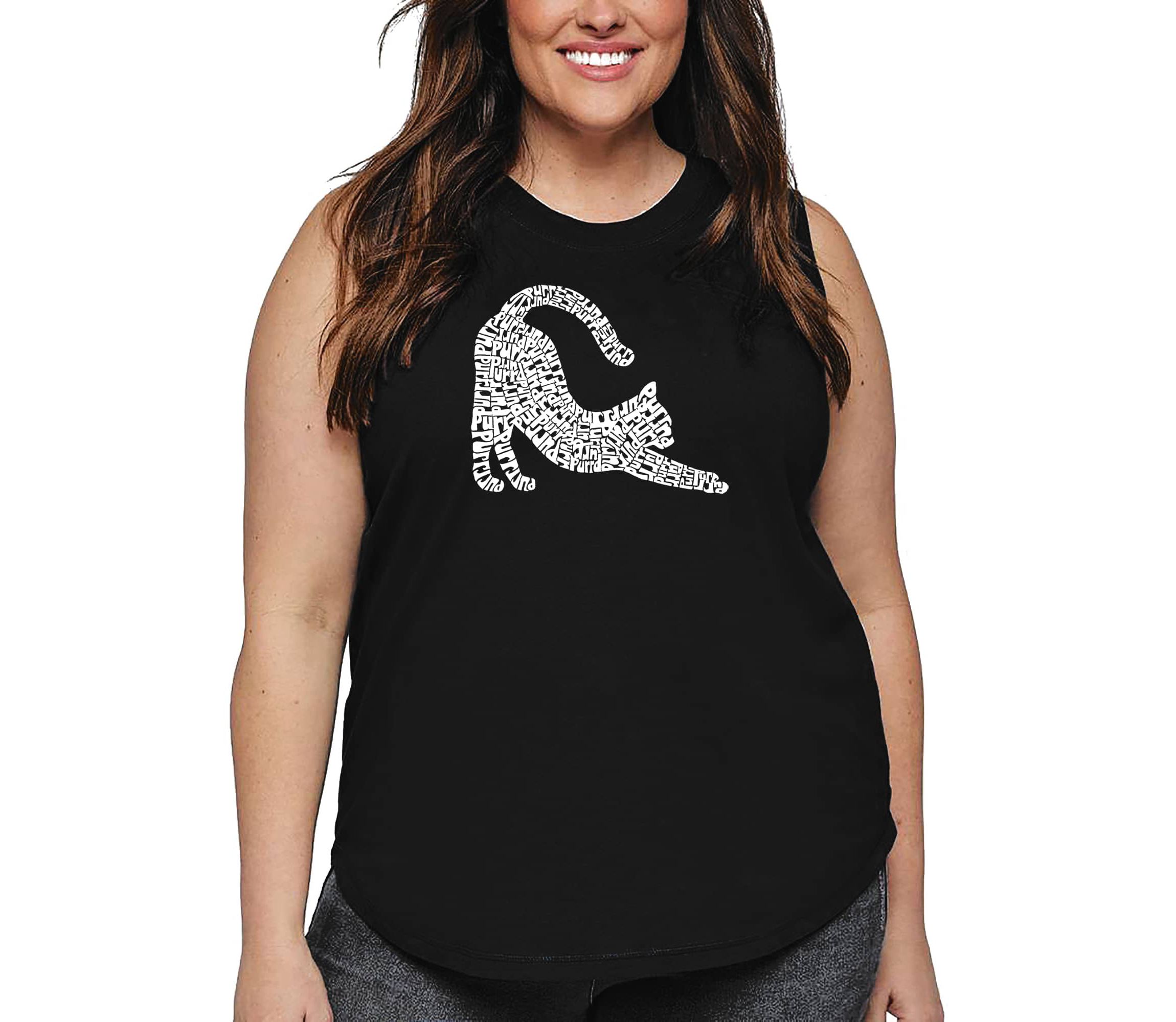 LA Pop Art Stretching Cat - Women's Plus Size Word Art Tank Top | Belk