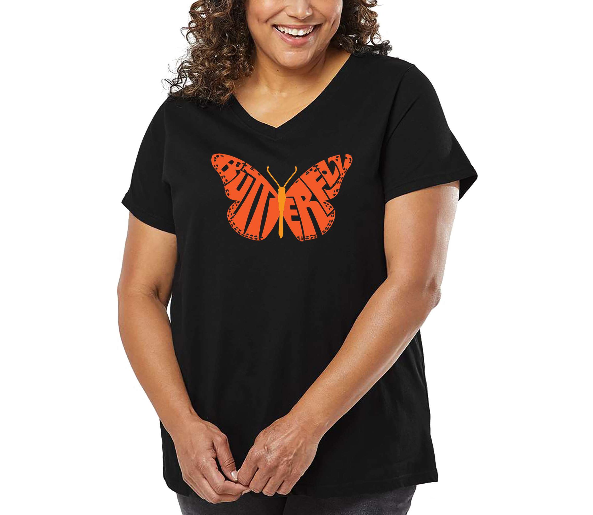 LA Pop Art Butterfly - Women's Plus Size Word Art V-Neck | Belk