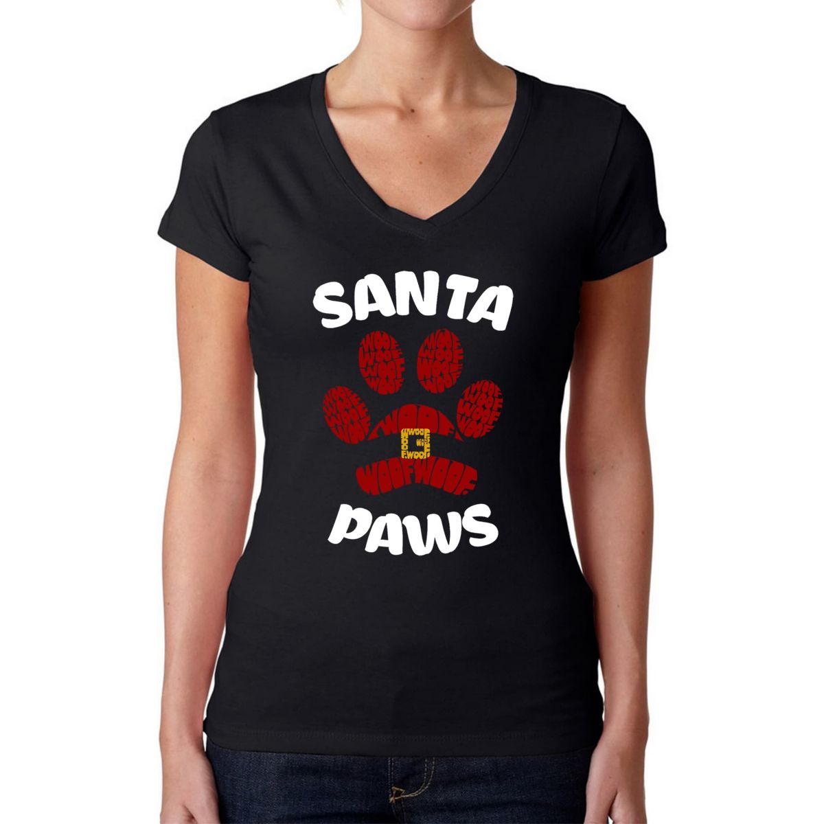 LA Pop Art Santa Paws - Women's Word Art V-Neck T-Shirt | Belk