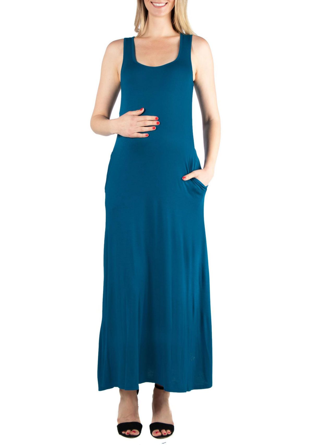 24seven Comfort Apparel Scoop Neck Sleeveless Maternity Maxi Dress with ...